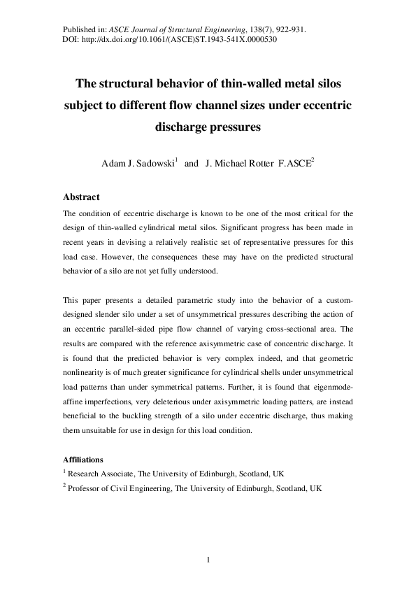 (PDF) Structural Behavior of Thin-Walled Metal Silos Subject to ...
