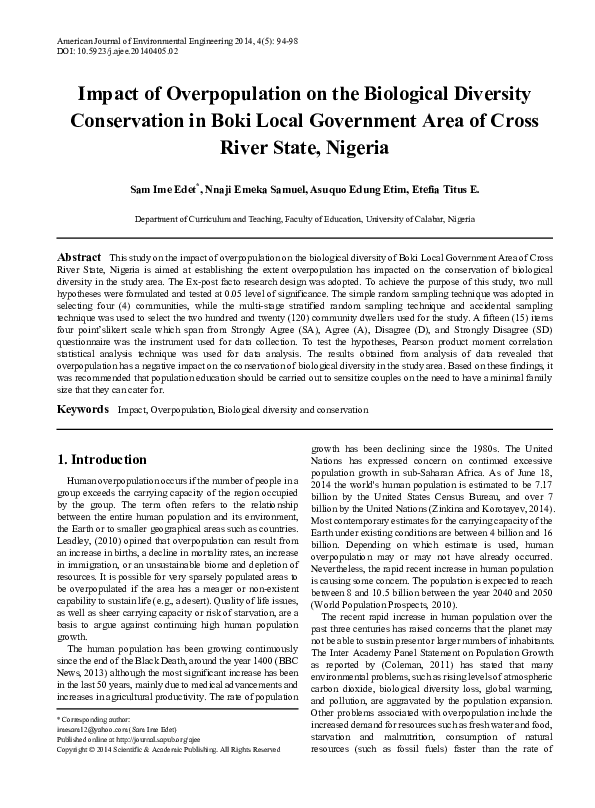 (PDF) Impact of Overpopulation on the Biological Diversity Conservation ...