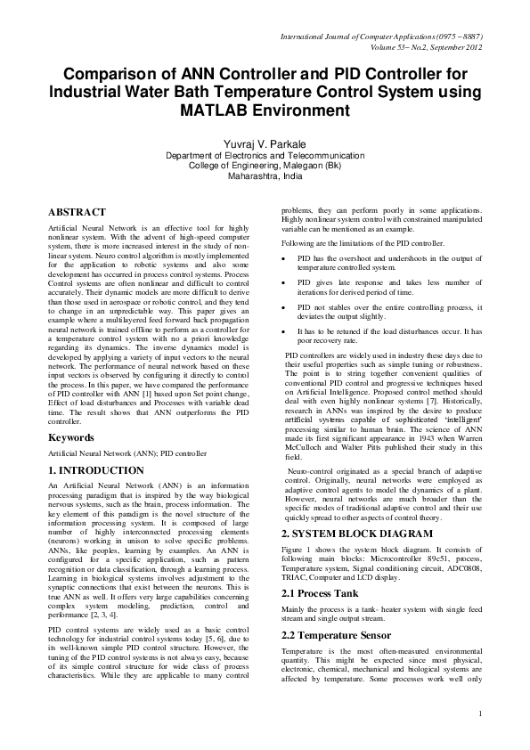 (PDF) Comparison of ANN Controller and PID Controller for Industrial ...