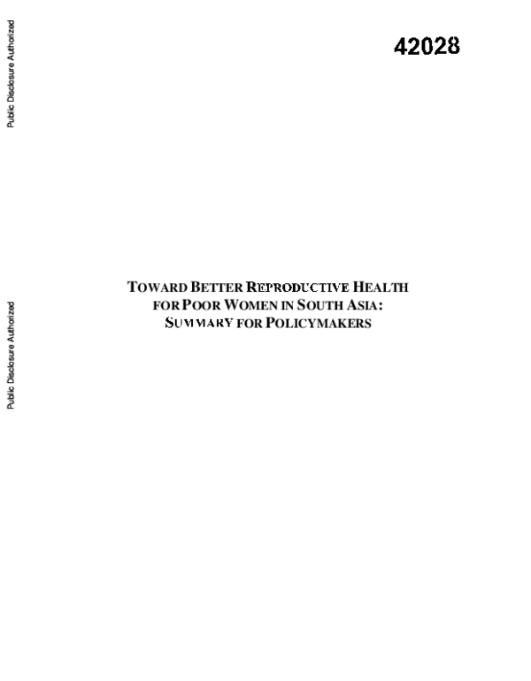 (PDF) Toward better reproductive health for poor women in South Asia ...