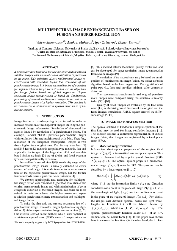 (PDF) Multispectral Image Enhancement Based on Fusion and Super-Resolution