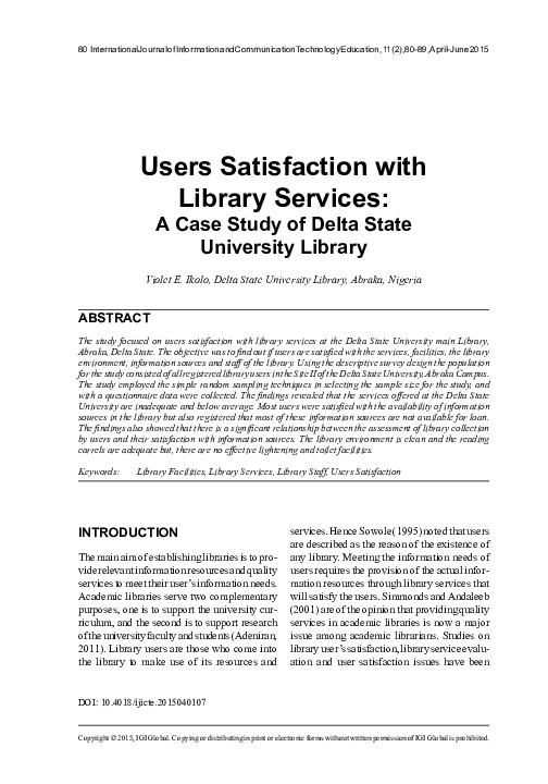 (PDF) Users Satisfaction with Library Services