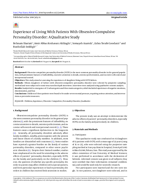(PDF) Experience of Living With Patients With Obsessive-Compulsive ...