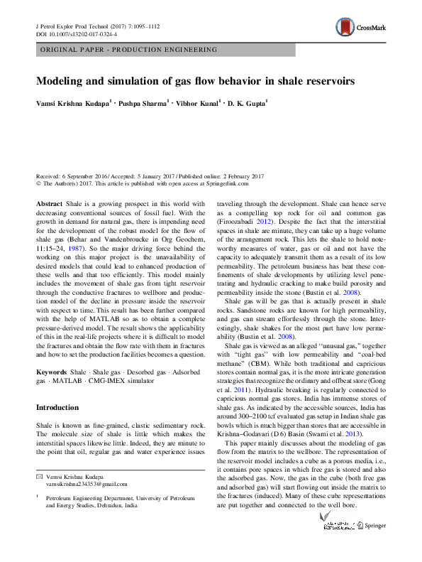 (PDF) Modeling and simulation of gas flow behavior in shale reservoirs