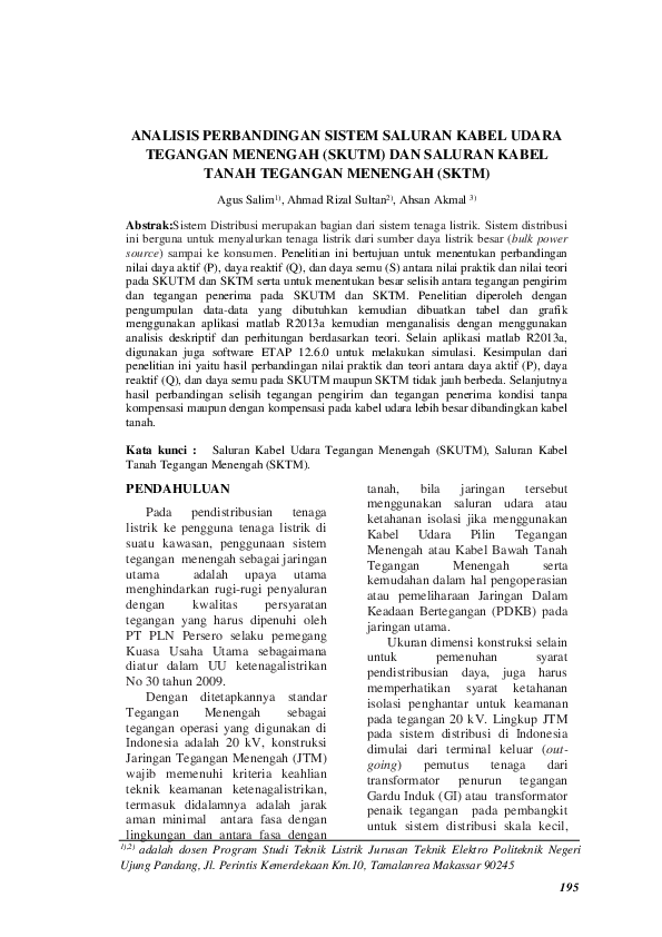 (PDF) Analisis Perbandingan Sistem Saluran Kabel Udara Tegangan ...