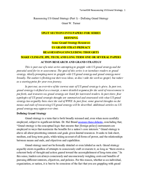 (DOC) Reassessing US Grand Strategy (Part 1) - The Current State of U.S ...