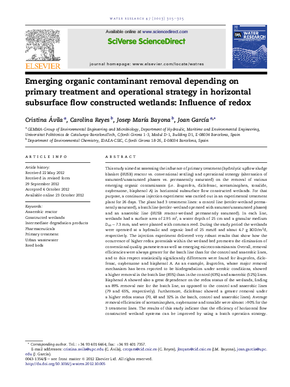 (PDF) Emerging organic contaminant removal depending on primary treatment and operational ...