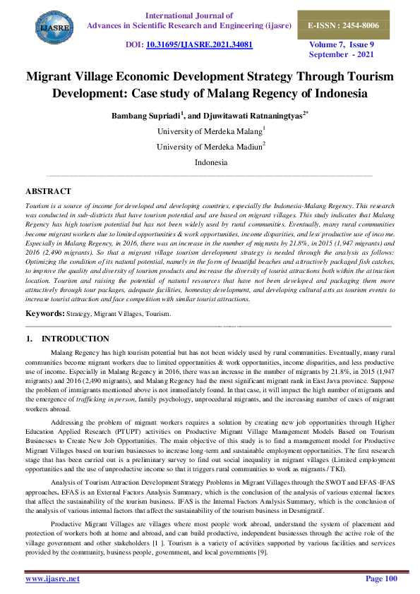 (PDF) Migrant Village Economic Development Strategy Through Tourism ...