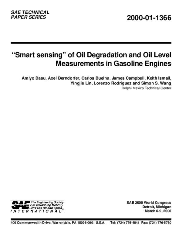 (PDF) Smart Sensing' of Oil Degradation and Oil Level Measurements in ...