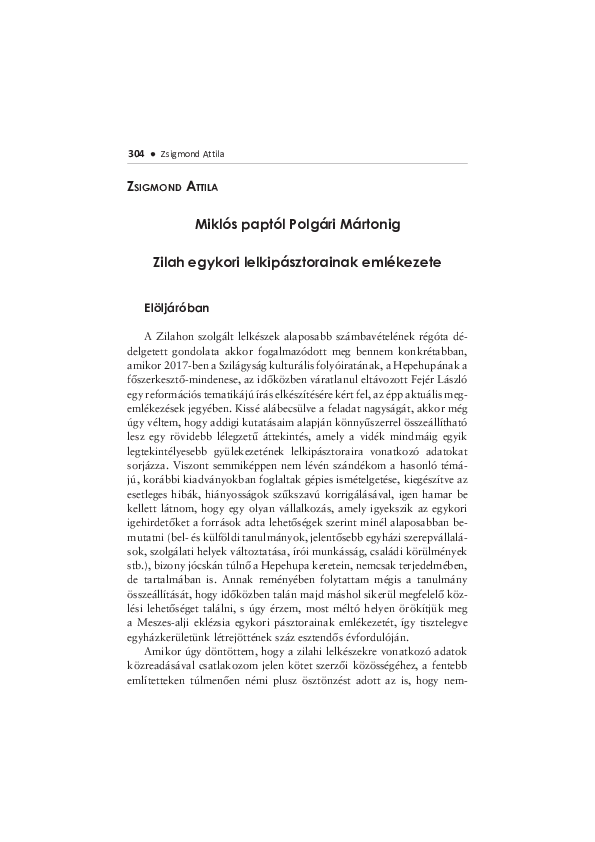 (PDF) Miklós paptól Polgári Mártonig. Zilah egykori lelkipásztorainak ...