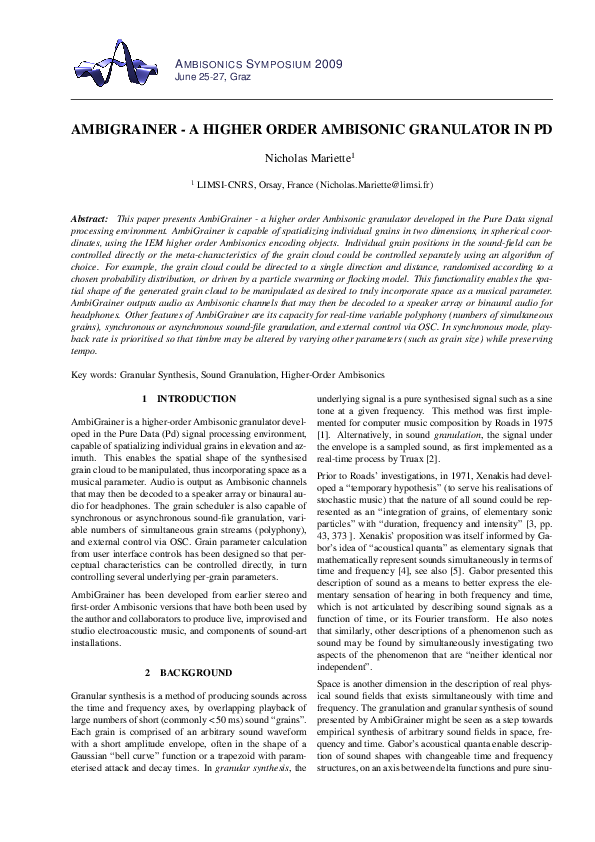 (PDF) AmbiGrainer - A higher-order ambisonic granulator in Pd