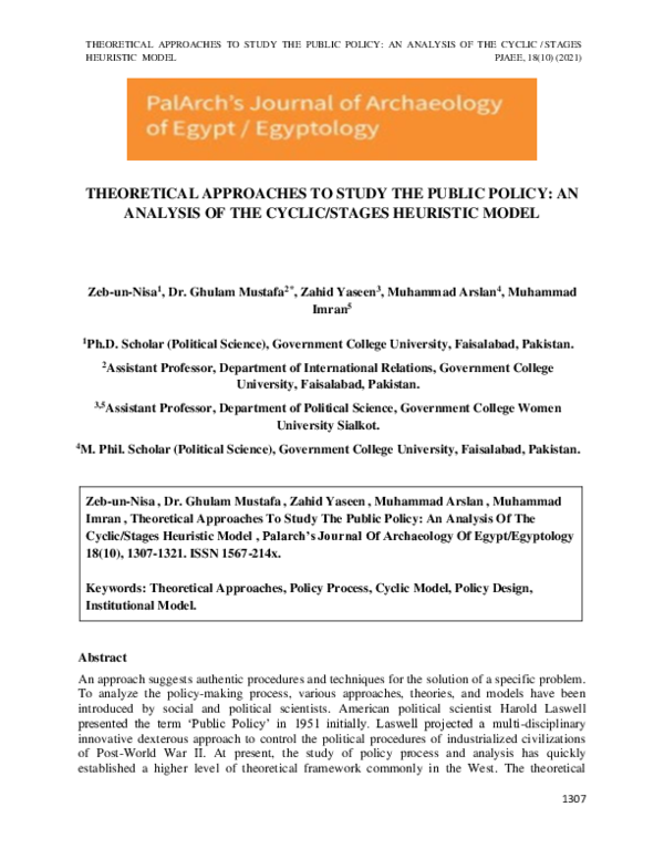 (PDF) THEORETICAL APPROACHES TO STUDY THE PUBLIC POLICY: AN ANALYSIS OF ...