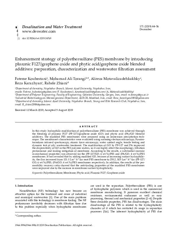 (PDF) Enhancement strategy of polyethersulfone (PES) membrane by ...