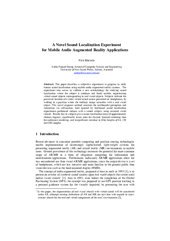 (PDF) A Novel Sound Localization Experiment for Mobile Audio Augmented ...