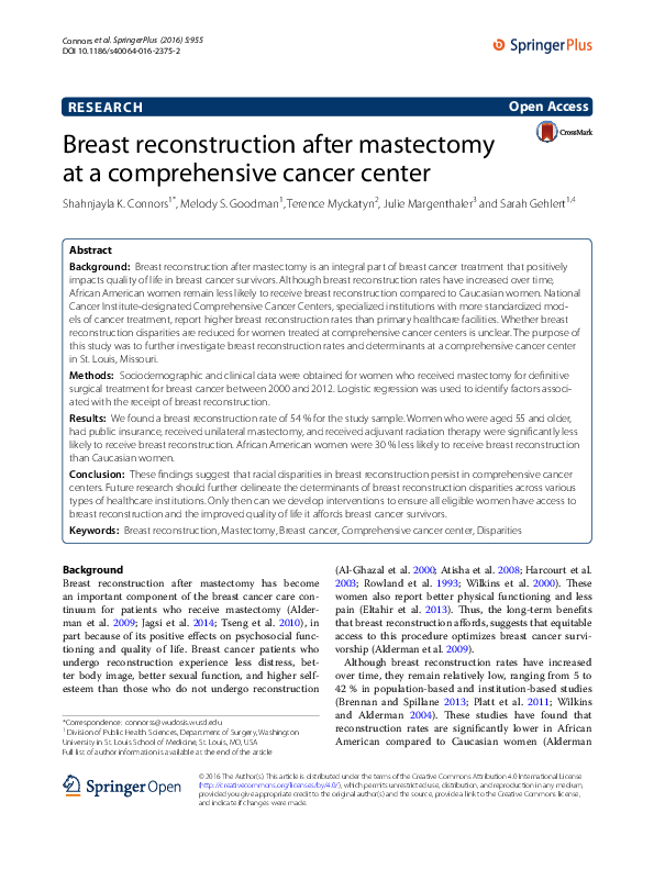 (PDF) Breast reconstruction after mastectomy at a comprehensive cancer ...