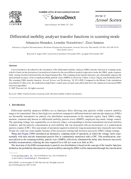 Pdf Differential Mobility Analyser Transfer Functions In Scanning Mode