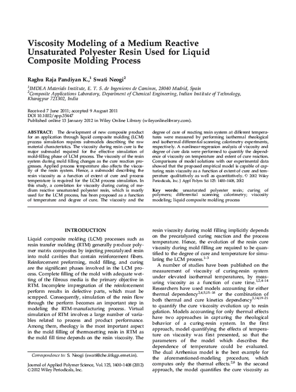 (PDF) Viscosity modeling of a medium reactive unsaturated polyester ...