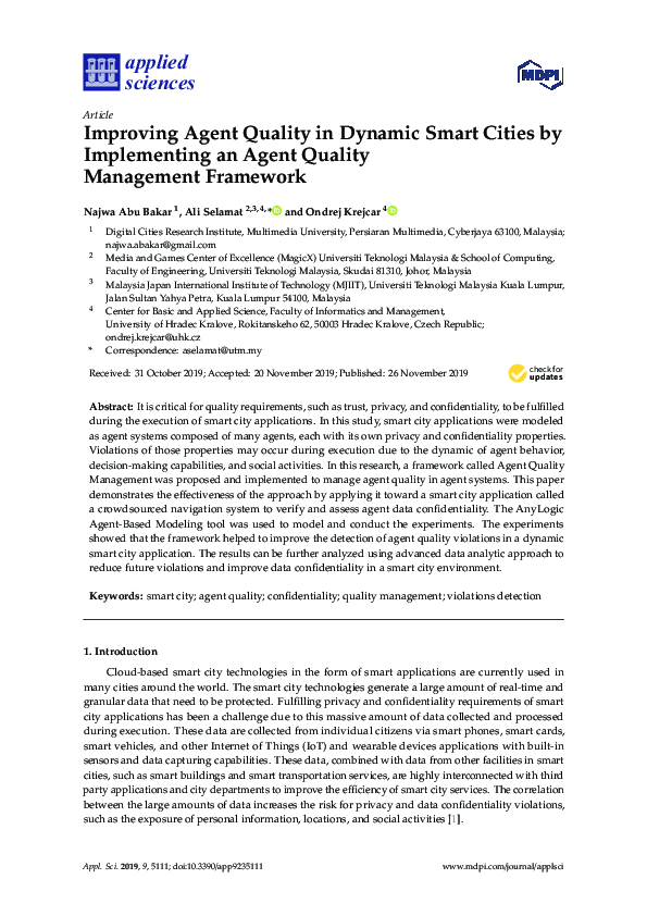 (PDF) Improving Agent Quality in Dynamic Smart Cities by Implementing ...
