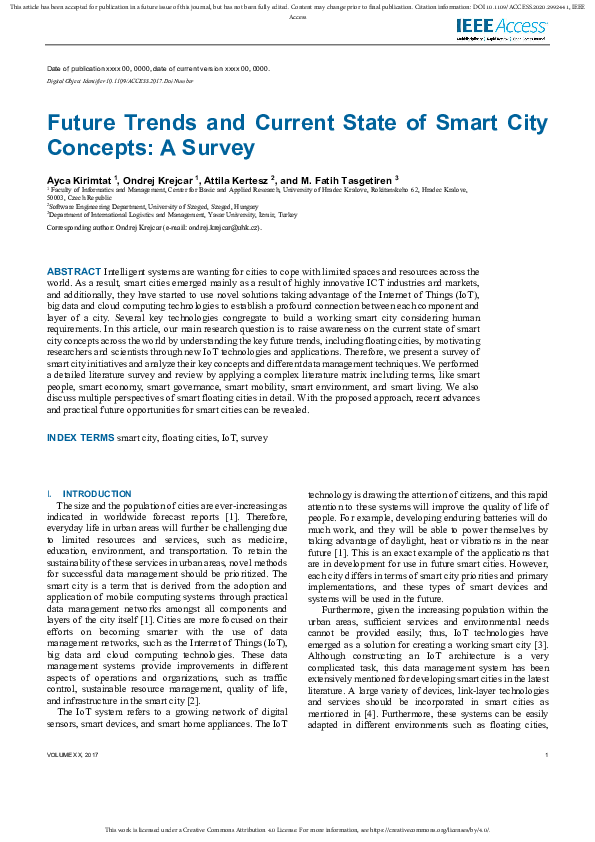 (PDF) Future Trends and Current State of Smart City Concepts: A Survey