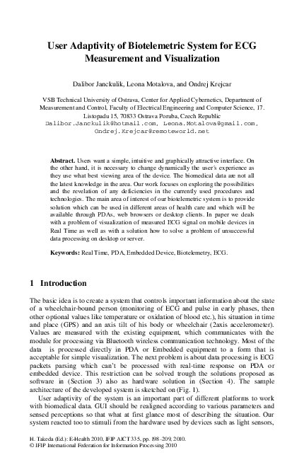 (PDF) User Adaptivity of Biotelemetric System for ECG Measurement and Visualization