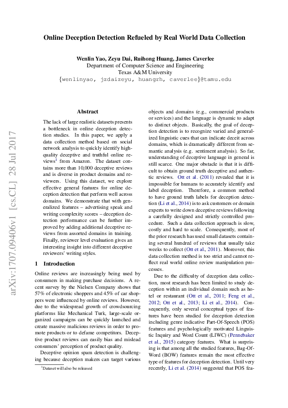 (PDF) Real-World Data Collection for Online Deception Detection