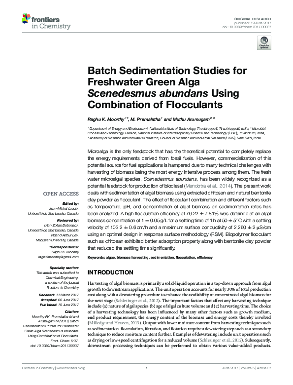 (PDF) Batch Sedimentation Studies for Freshwater Green Alga Scenedesmus abundans Using ...
