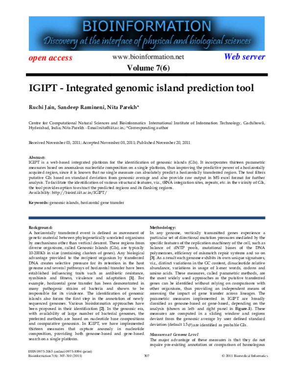 (PDF) IGIPT - Integrated genomic island prediction tool