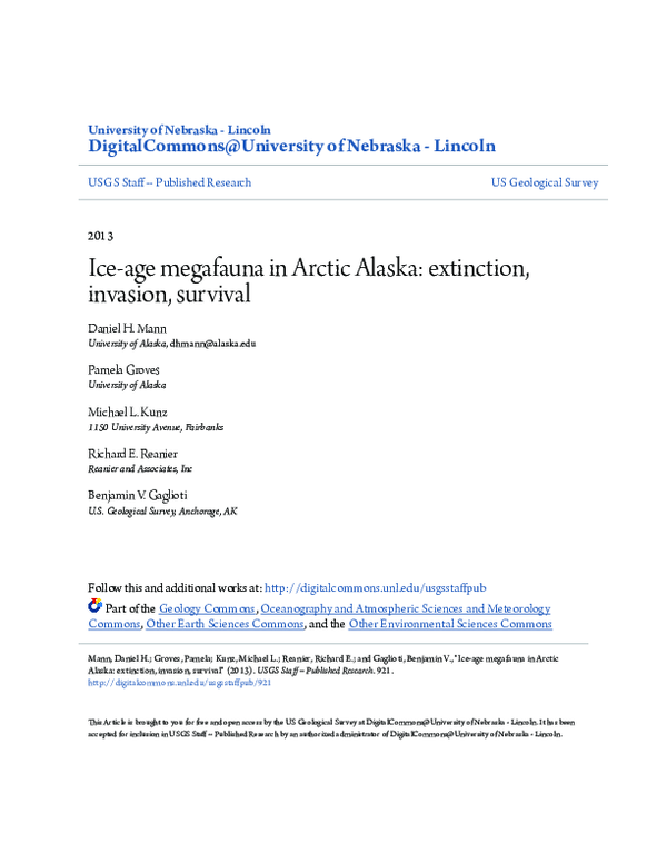 (PDF) Ice-age megafauna in Arctic Alaska: extinction, invasion, survival
