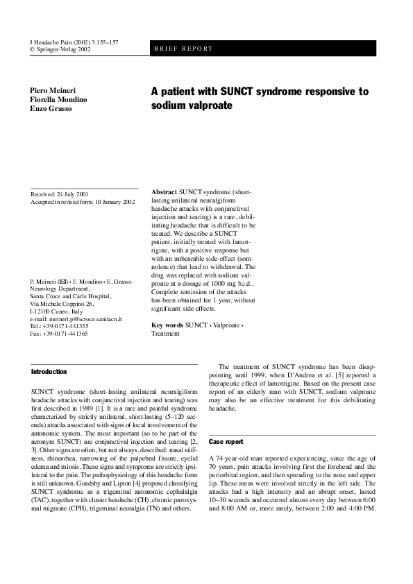 (PDF) A patient with SUNCT syndrome responsive to sodium valproate