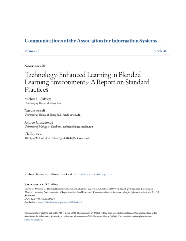 (PDF) Technology-Enhanced Learning in Blended Learning Environments: A Report on Standard Practices