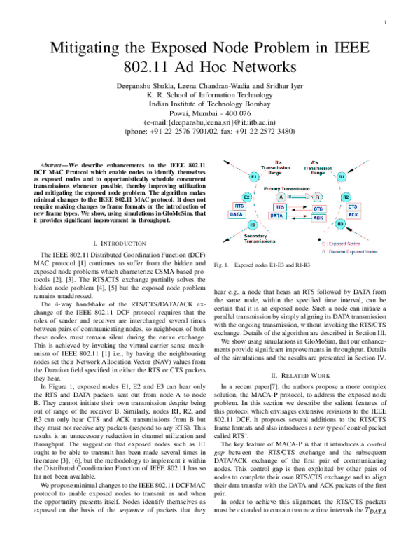 (PDF) Mitigating the exposed node problem in IEEE 802.11 ad hoc networks