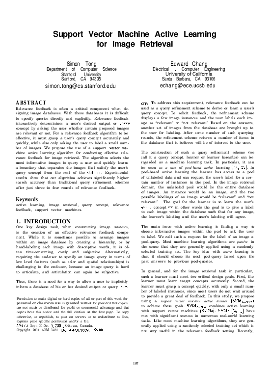 (PDF) Support vector machine active learning for image retrieval