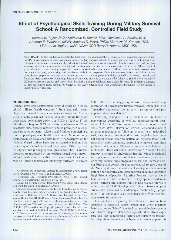 (PDF) Effect of Psychological Skills Training During Military Survival ...