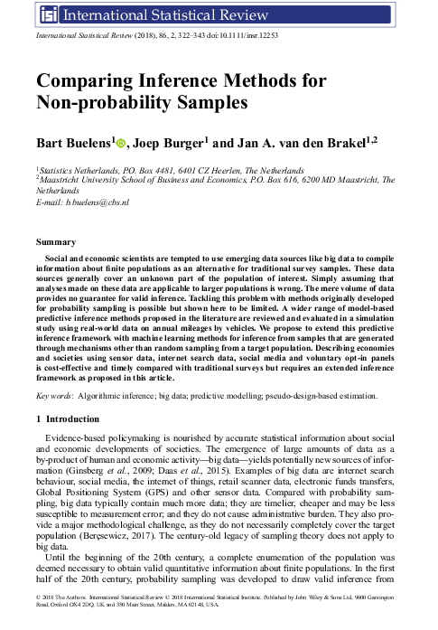 (PDF) Evaluating Inference Methods for Non-Probability Samples