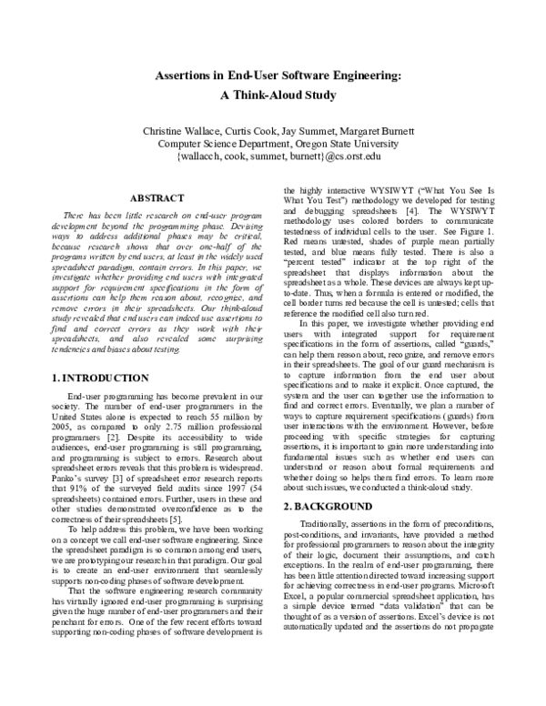 (PDF) Assertions in end-user software engineering: a think-aloud study