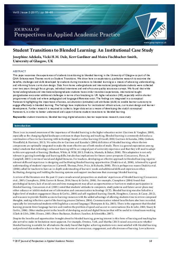 (PDF) Student Transitions to Blended Learning: An Institutional Case Study