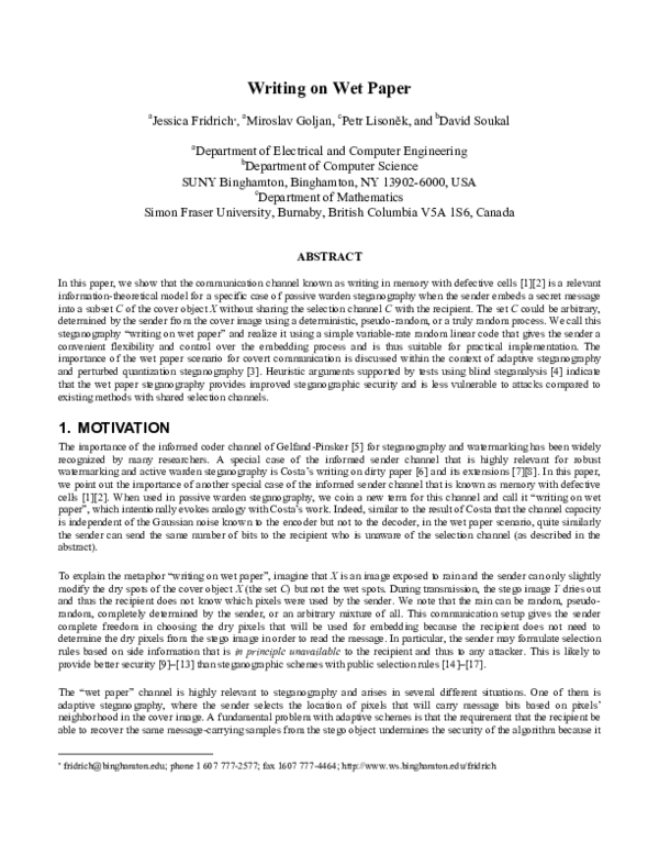 (PDF) Writing on wet paper