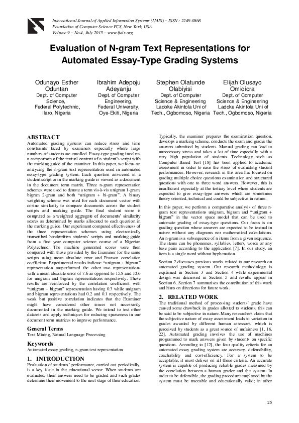 (PDF) Evaluation of N-gram Text Representations for Automated Essay ...
