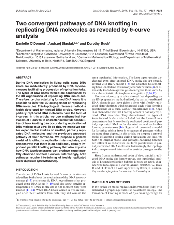 (PDF) Two convergent pathways of DNA knotting in replicating DNA ...