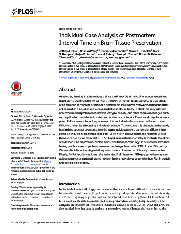(PDF) Individual Case Analysis of Postmortem Interval Time on Brain ...