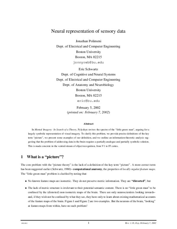 (PDF) Neural representation of sensory data