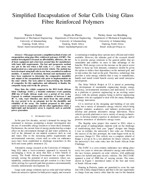 Simplified encapsulation of solar cells using glass fibre reinforced ...