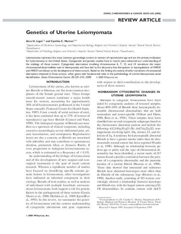 (PDF) Genetics of uterine leiomyomata
