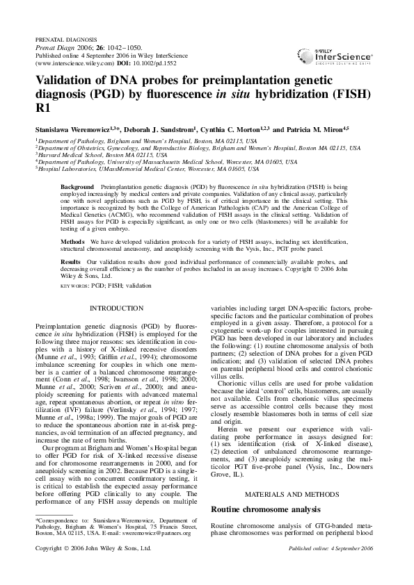 (PDF) Validation of DNA probes for preimplantation genetic diagnosis ...