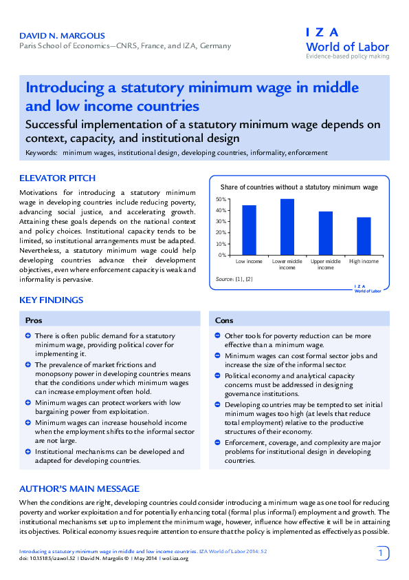 (PDF) Introducing a statutory minimum wage in middle and low income countries