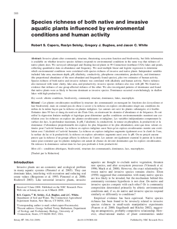 (PDF) Species richness of both native and invasive aquatic plants ...