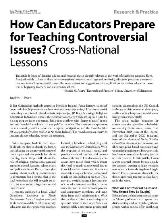 (PDF) How Can Educators Prepare for Teaching Controversial Issues ...
