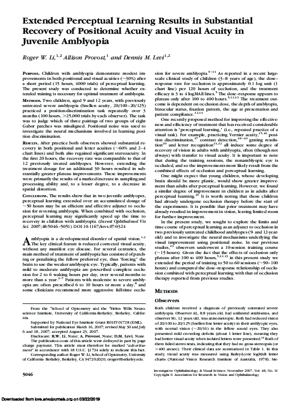 (PDF) Extended Perceptual Learning Results in Substantial Recovery of Positional Acuity and ...