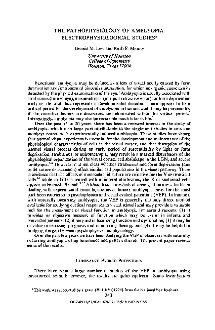 (PDF) The Pathophysiology of Amblyopia: Electrophysiological Studies