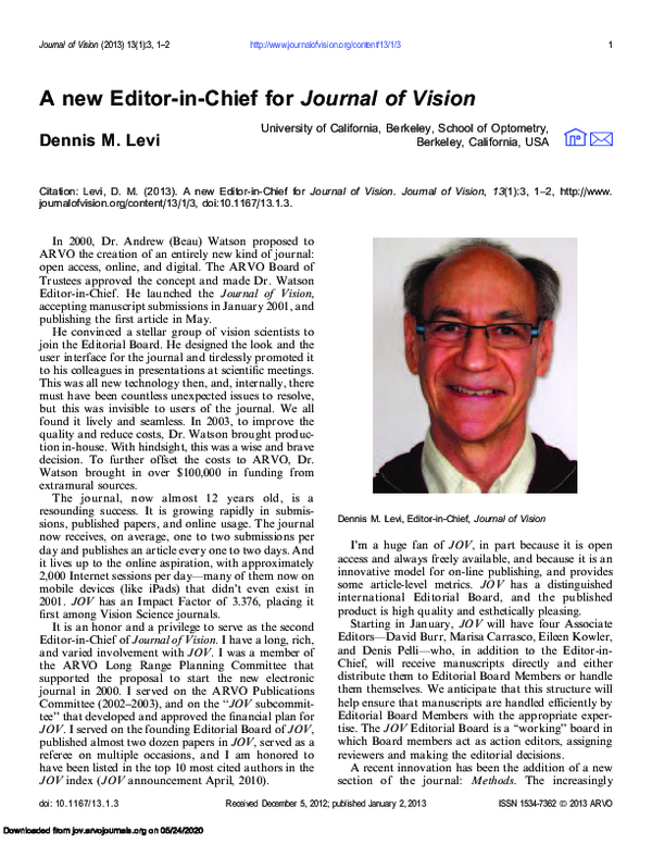 (PDF) A new Editor-in-Chief for Journal of Vision